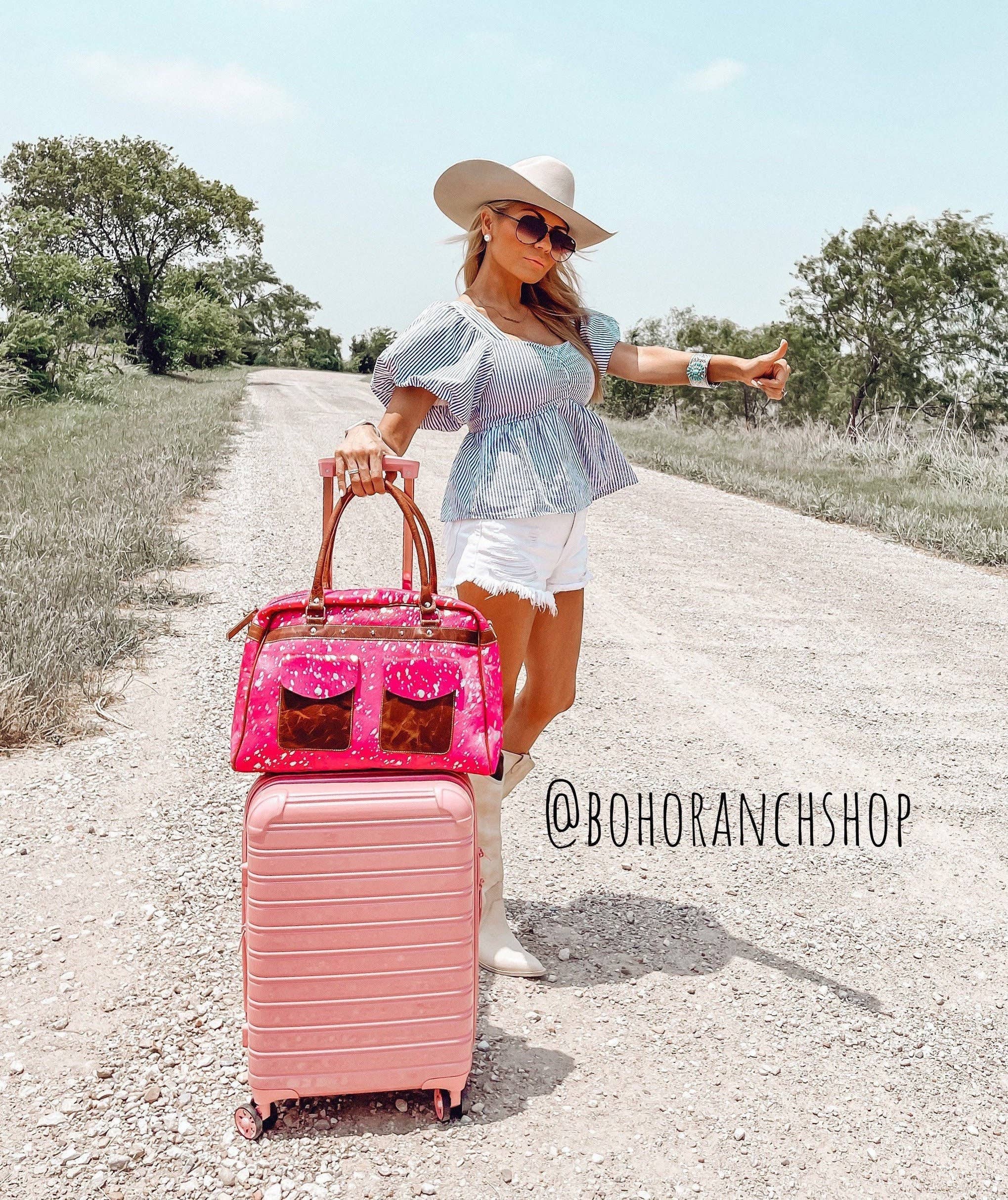 Weekender Duffle Leather Hair On Cowhide Duffel Travel Bag: Pink + Sil ...